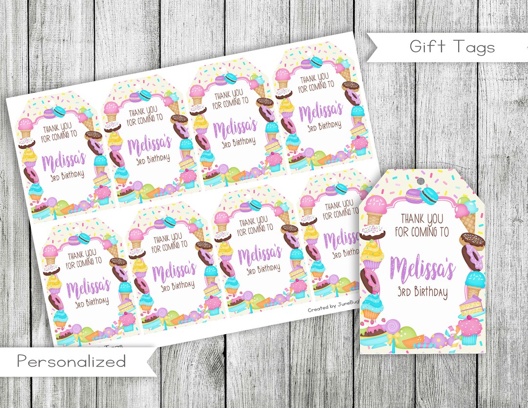 Sweets and Treats Birthday Thank You Tags, Candy, Desserts & Sprinkles ...