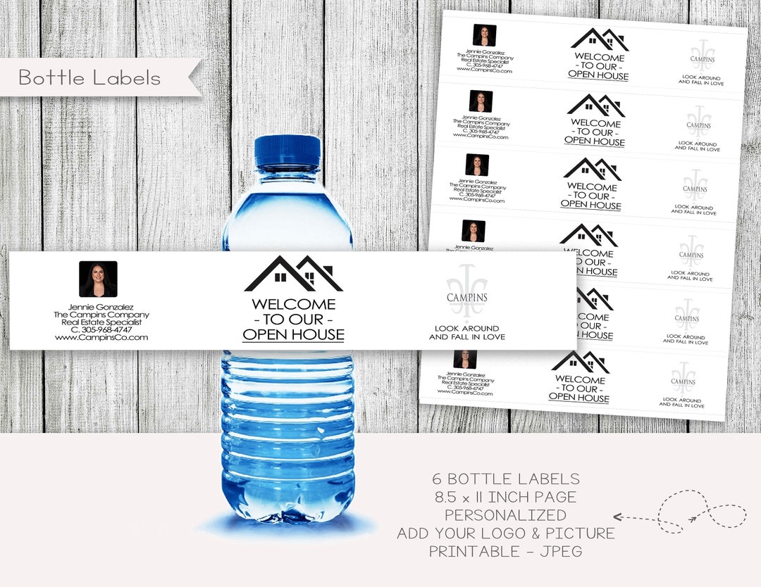 Open House Water Bottle Labels, Real Estate, Branding Bottle Label ...