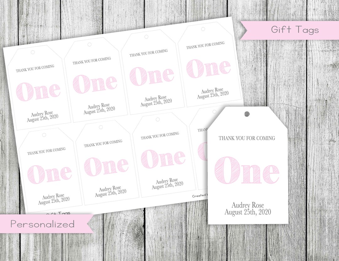 Baby Girl First Birthday Thank You Tags, First Birthday Favor Tags ...