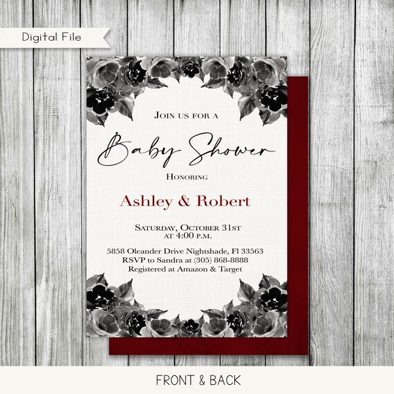 Black Floral Baby Shower Invitation Black and White Baby | Etsy