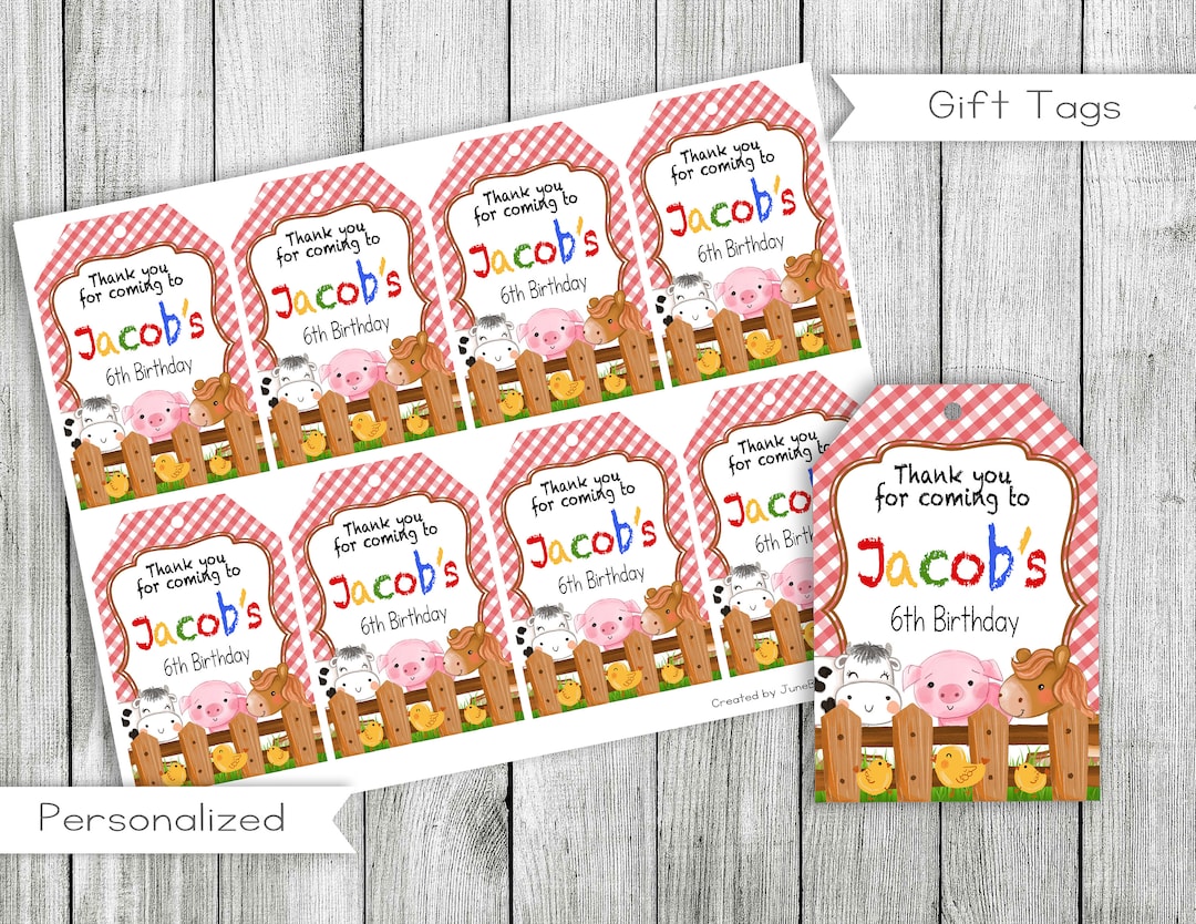 Farm Animals Birthday Thank You Tags, Barnyard Party Favor Tags ...