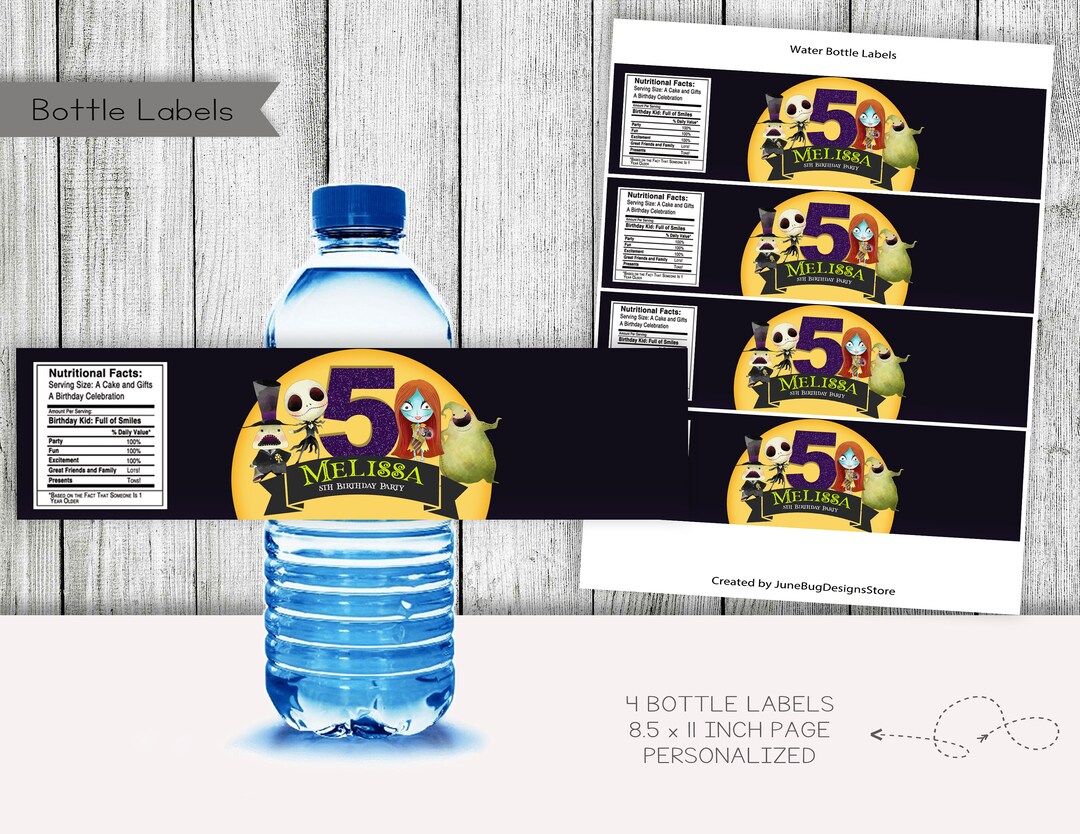Nightmare Birthday Bottle Labels, Nightmare Halloween Birthday, Water ...