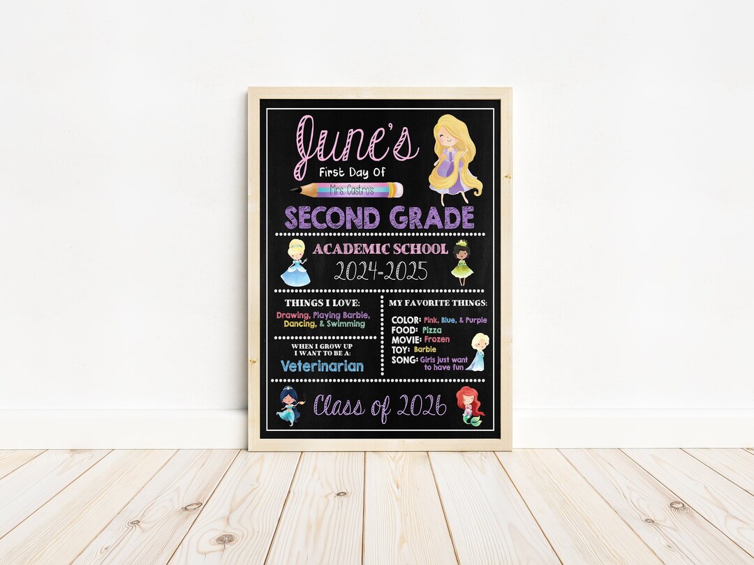 Princess First Day of School Sign, Back to School Sign, Princess Fist ...