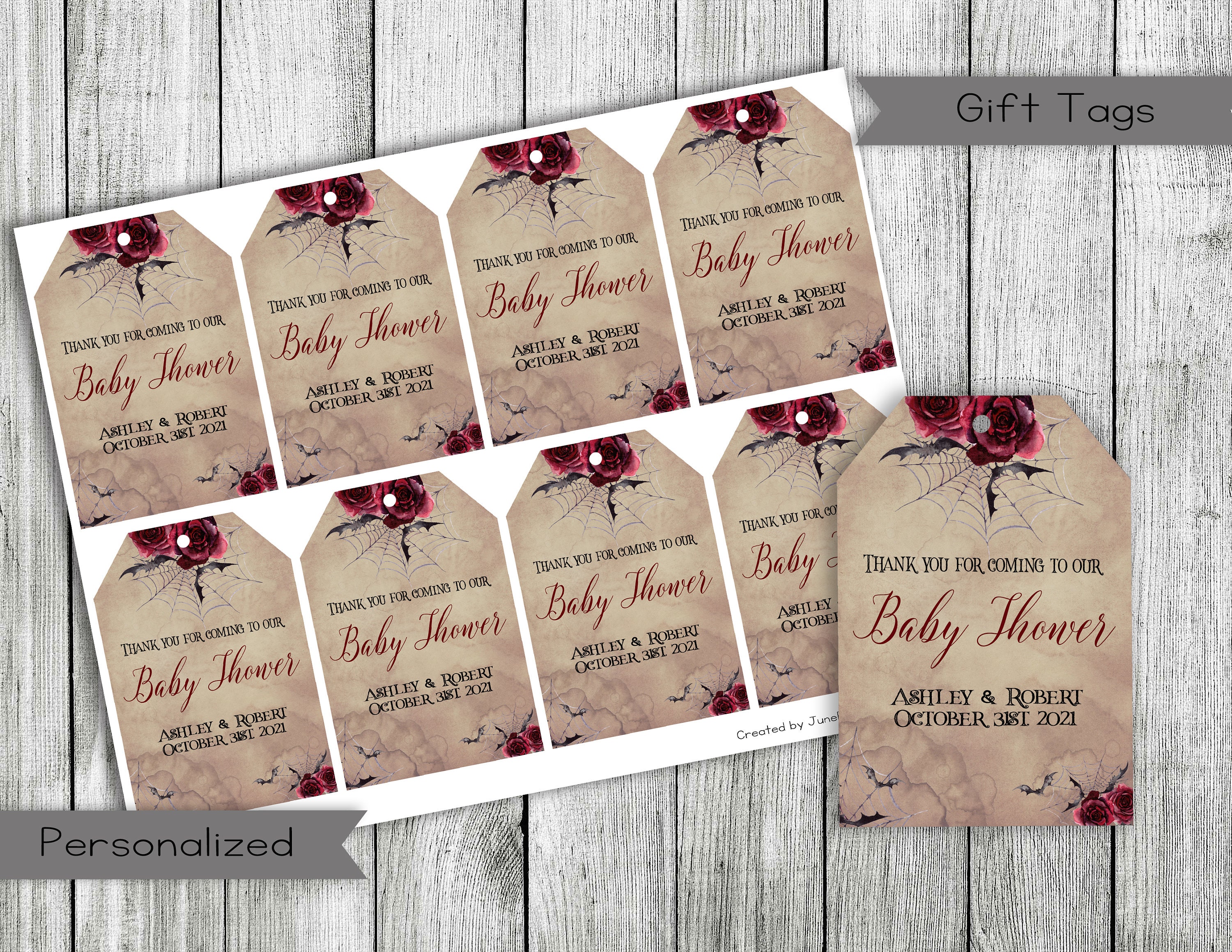 Elegant Gothic Halloween Baby Shower Thank you Tags favor | Etsy
