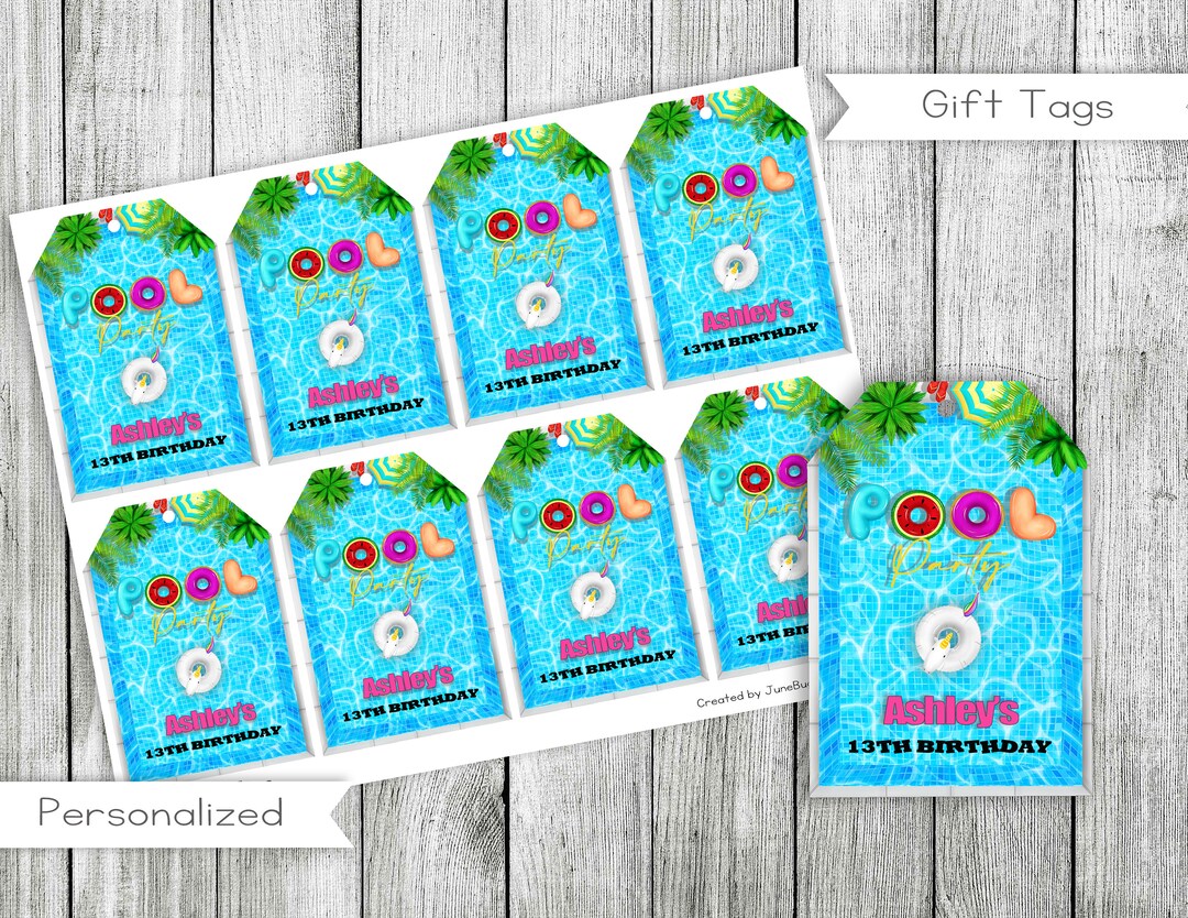 Pool Party Gift Tags, Party Favors, Thank You Tags, Personalized ...