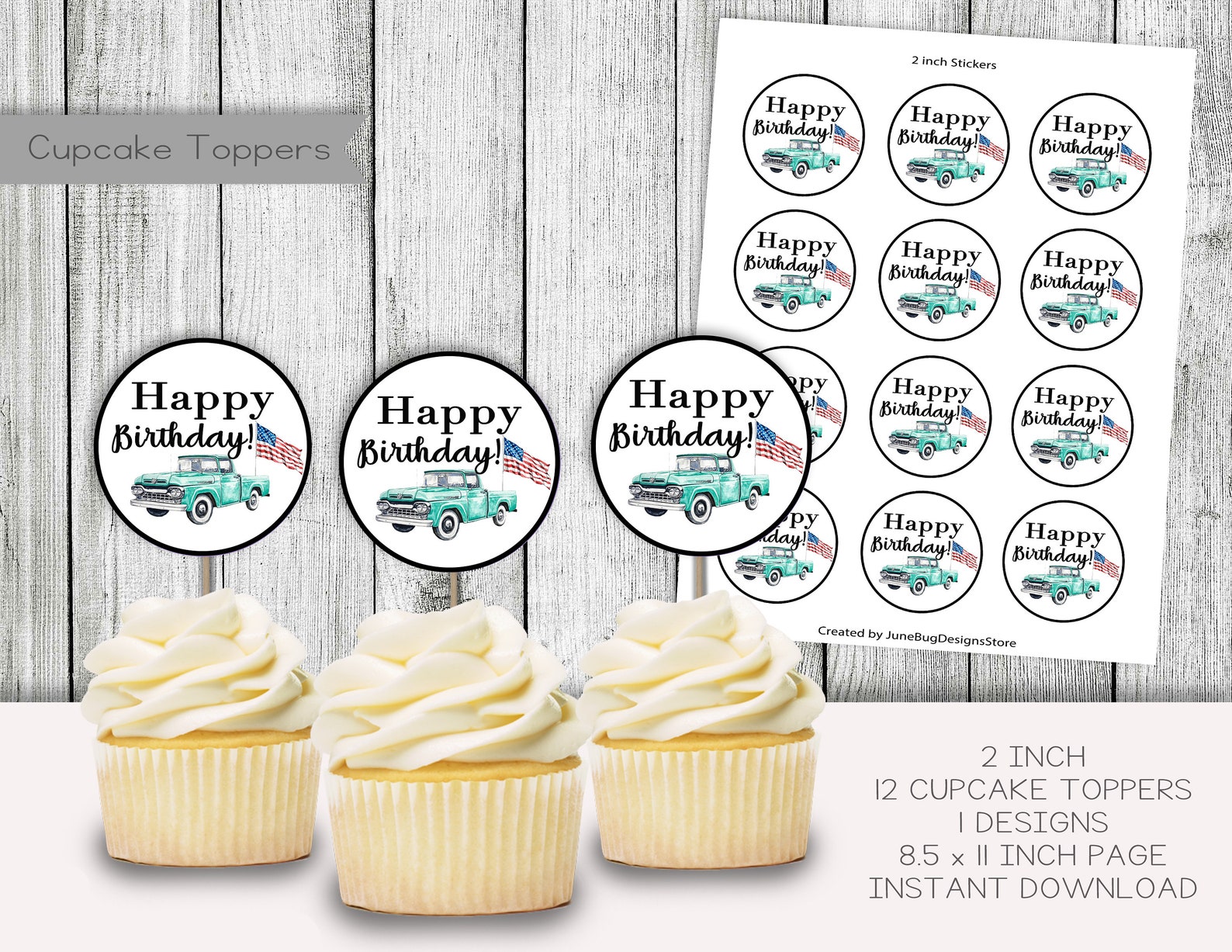 Happy Birthday Cupcake Toppers Happy Birthday Stickers - Etsy