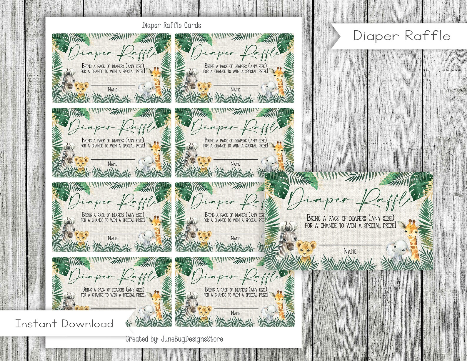 Safari Animals Baby Shower Diaper Raffle Sign Diaper Raffle | Etsy