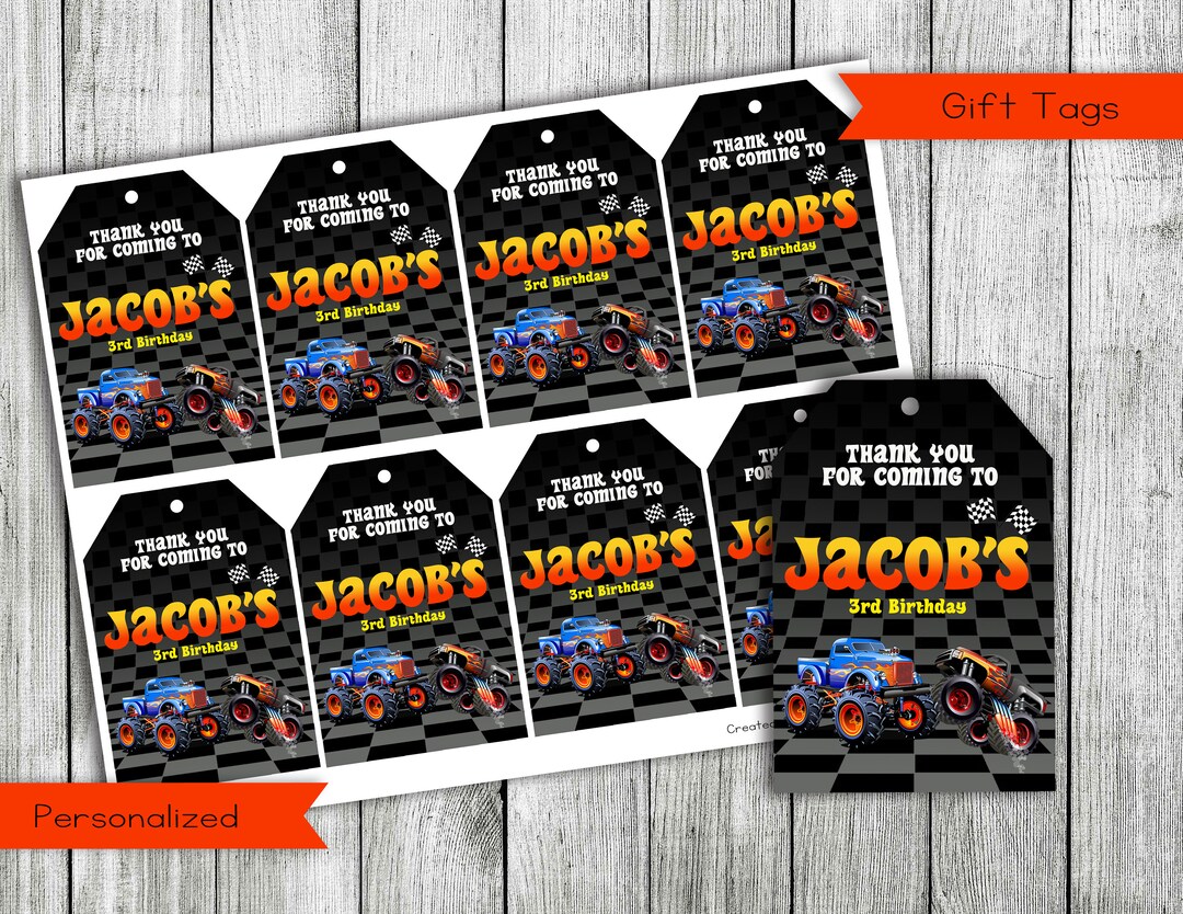 Monster Trucks Thank You Tags, Monster Trucks Favor Tags, Monster ...