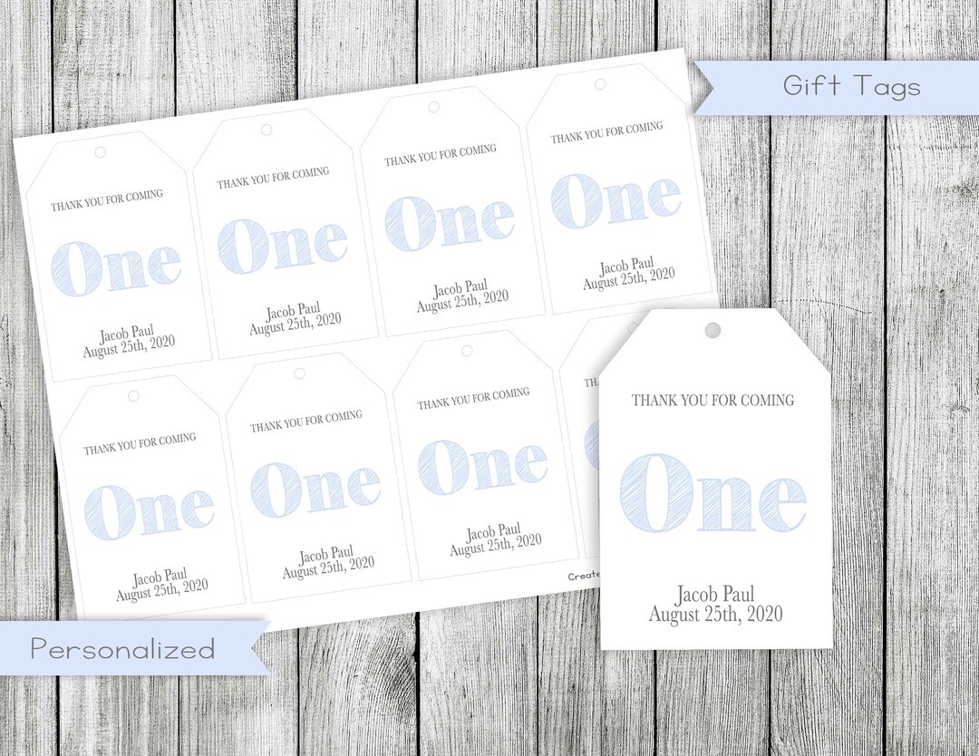 Baby Boy Blue First Birthday Thank You Tags, Blue First Birthday Favor ...