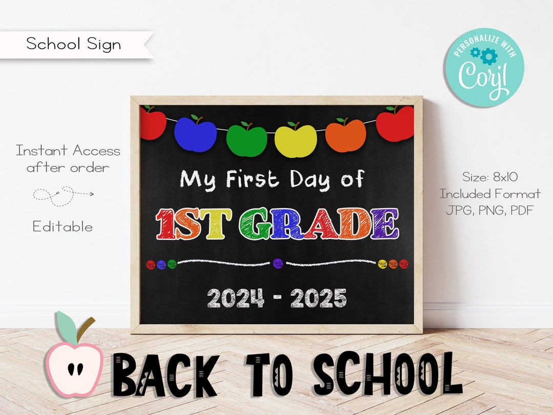 My First Day of School Sign, Back to School Sign, Pink Apples School ...