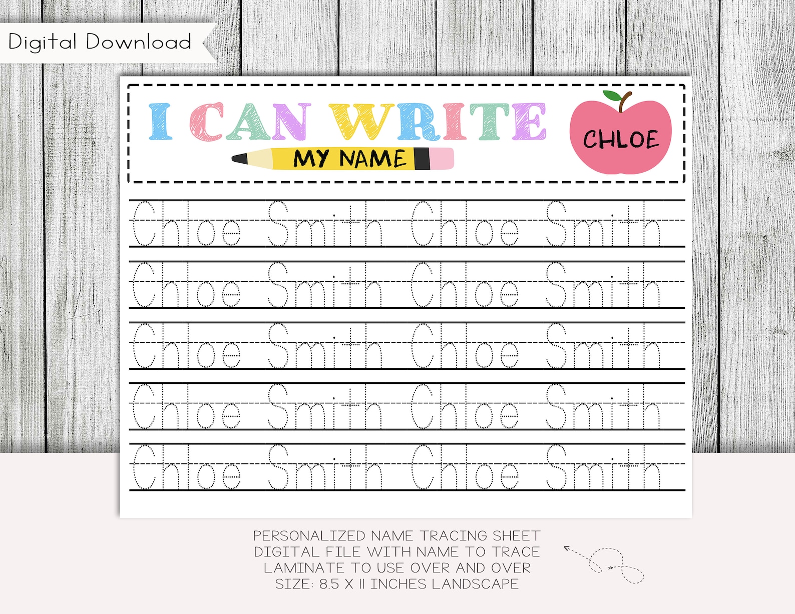 Custom Name Tracing Worksheet, Handwriting Practice (digital File) - Etsy