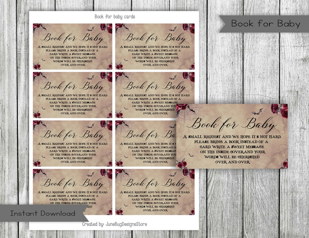Elegant Gothic Halloween Baby Shower Book for Baby, Book for Baby Card ...