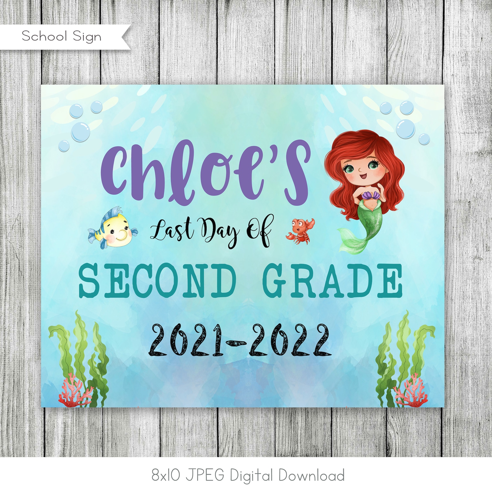 Little Mermaid First Day of School Sign, Back to School Sign, Princess ...