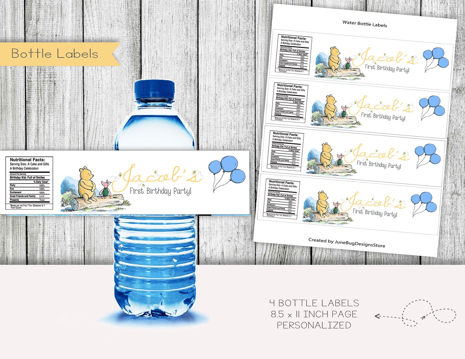 Classic Bear Birthday Bottle Labels, Classic Bear Labels, Party Favor ...