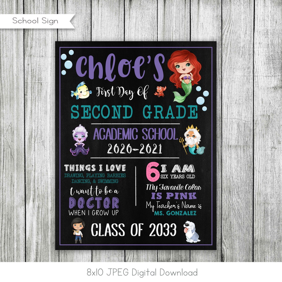 Little Mermaid First Day of School Sign, Back to School Sign, Princess ...
