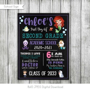 Little Mermaid First Day of School Sign, Back to School Sign, Princess ...