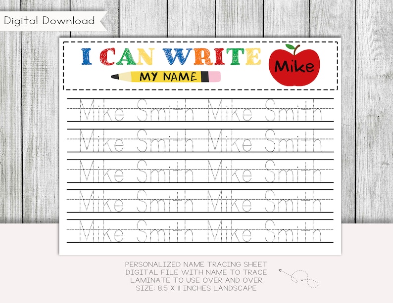 Custom Kids Name Tracing Sheet Learn to Write Name Sheet - Etsy