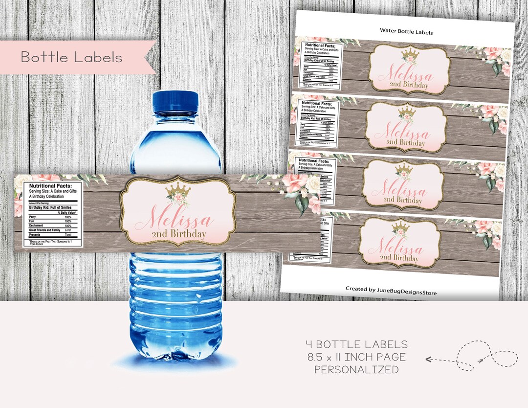 Princess Bottle Labels, Princess Crown Labels, Gold Crown Label ...
