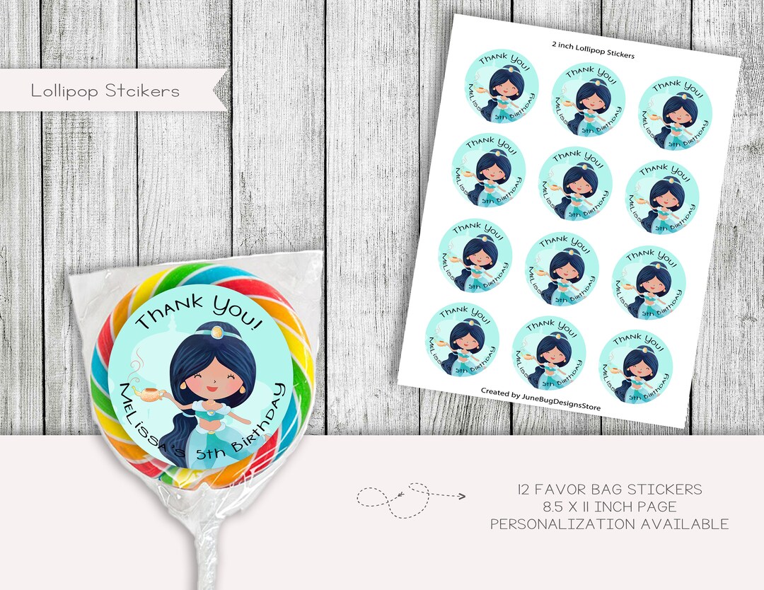 Arabian Princess Birthday Lollipop Stickers, Arabian Toppers, Labels ...