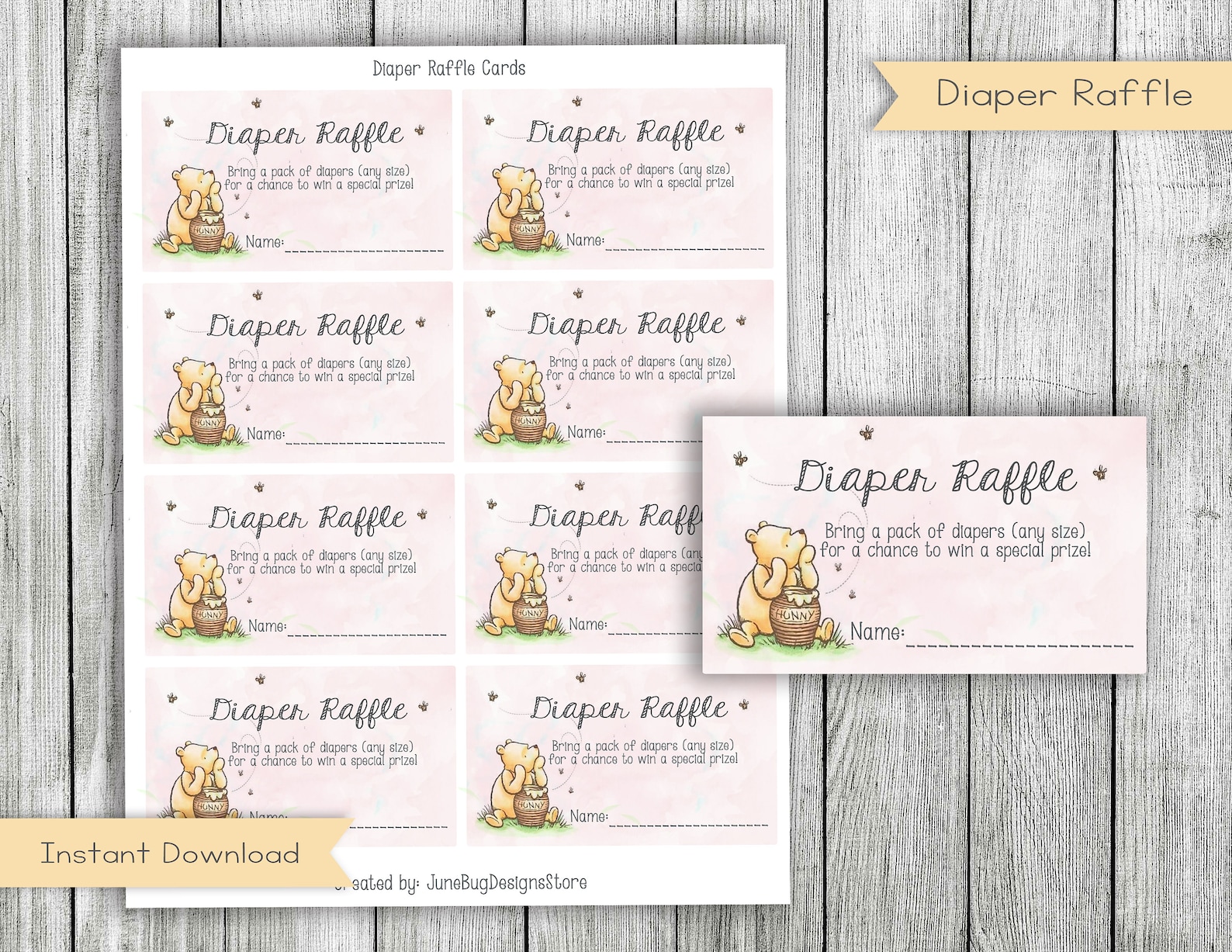 Classic Winnie the Pooh Baby Shower Diaper Raffle Card Diaper - Etsy