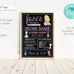 Princess First Day of School Sign, Printable, Editable (8x10 JPG, PDF ...