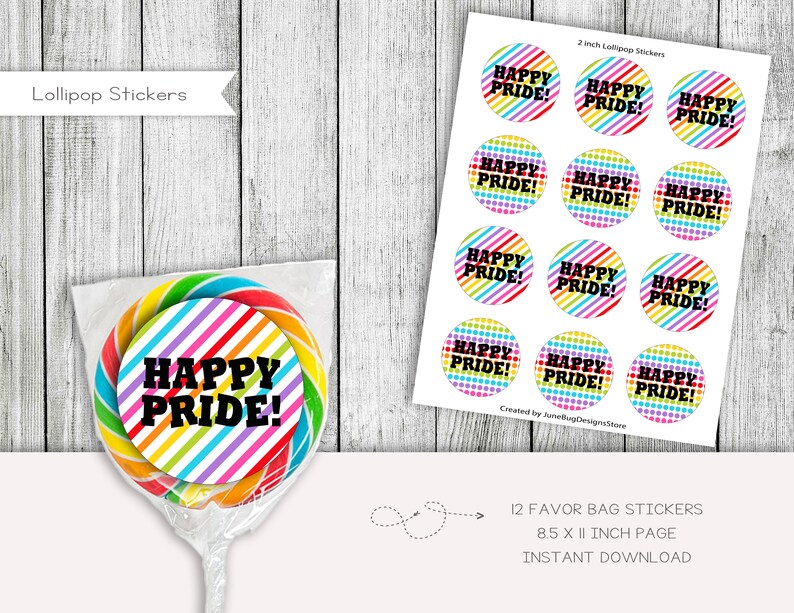 Happy Pride Stickers, Cupcake Toppers, Rainbow Party Favors (digital ...