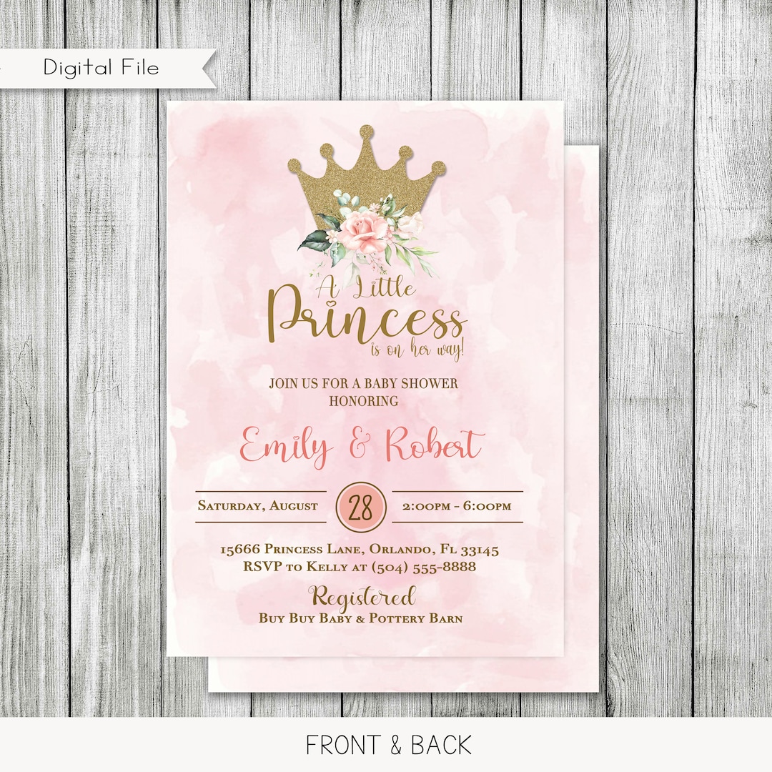 Princess Gold Crown Baby Shower Invitation, Baby Shower Invitation ...