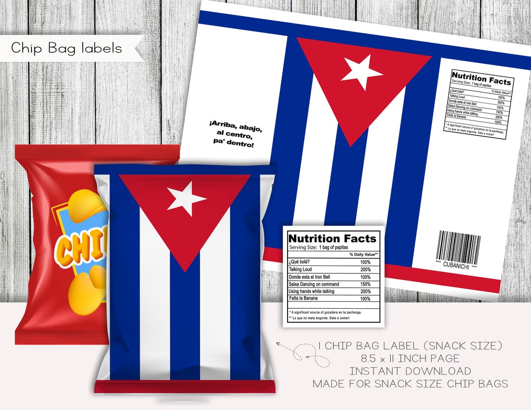 Cuban Flag Party Snack Size Chip Bag Labels, Cuban Party, Hispanic ...