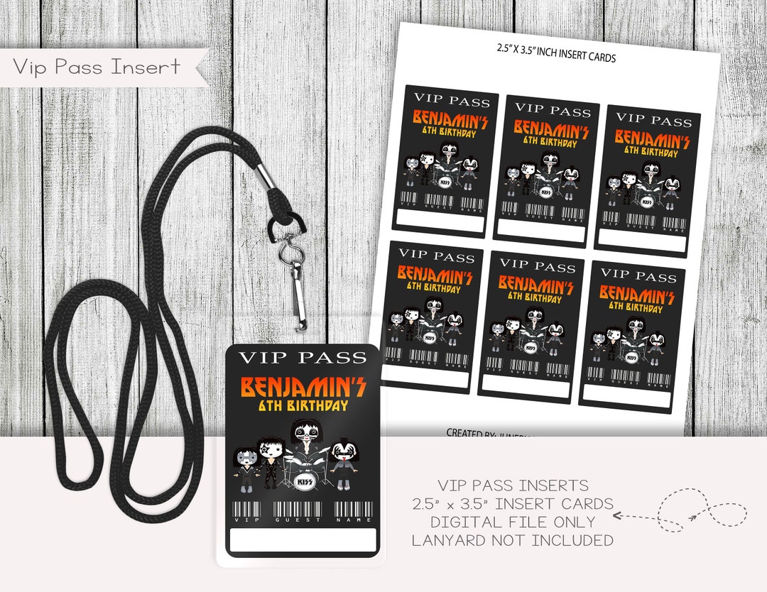 Rock N Roll Band Vip Pass Inserts, Birthday Vip Inserts, Lanyard ...