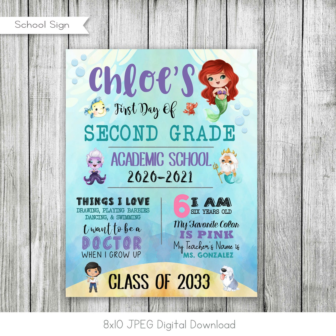 Little Mermaid First Day of School Sign, Back to School Sign, Princess ...