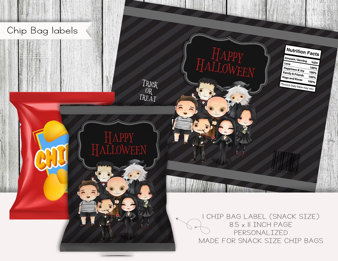 Creepy Halloween Family Halloween Party Snack Size Chip Bag Labels ...