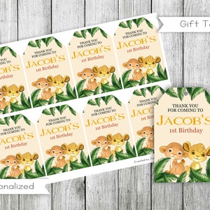 Lion Prince Birthday Thank You Tags, Baby Lion and Friends Favor Tags ...