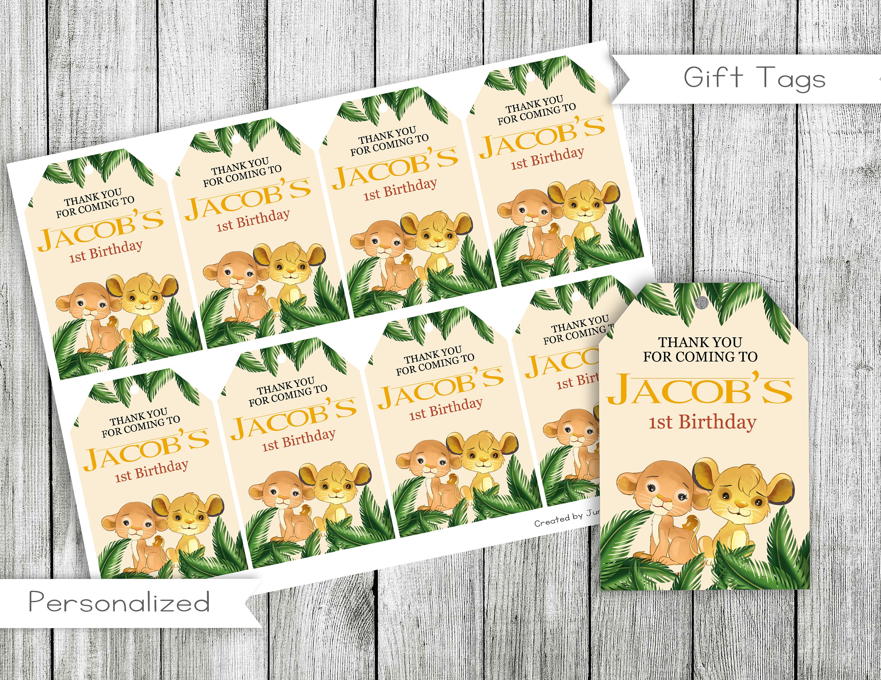 Lion Prince Birthday Thank You Tags Baby Lion and Friends - Etsy