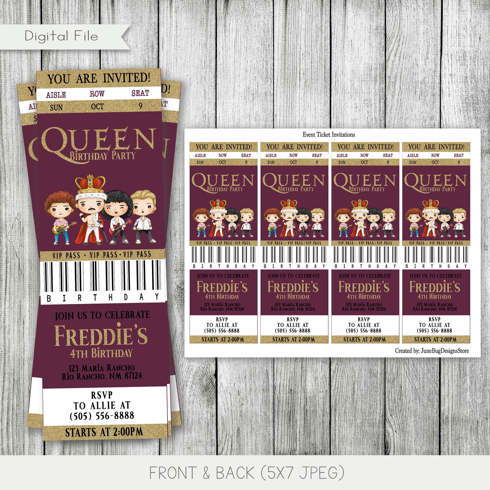 Rock Concert Ticket Birthday Invitation, Queen Band Theme (personalized ...