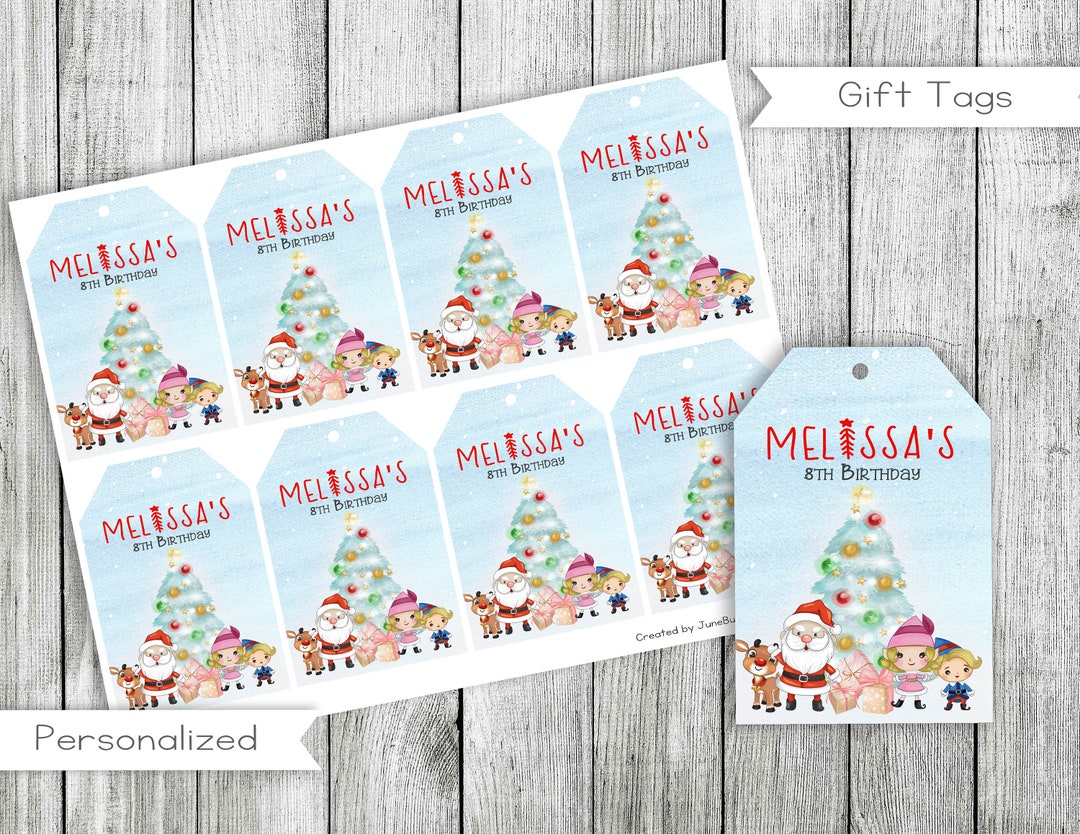 Santa Claus Christmas Birthday Thank You Gift Tags, Christmas Birthday ...