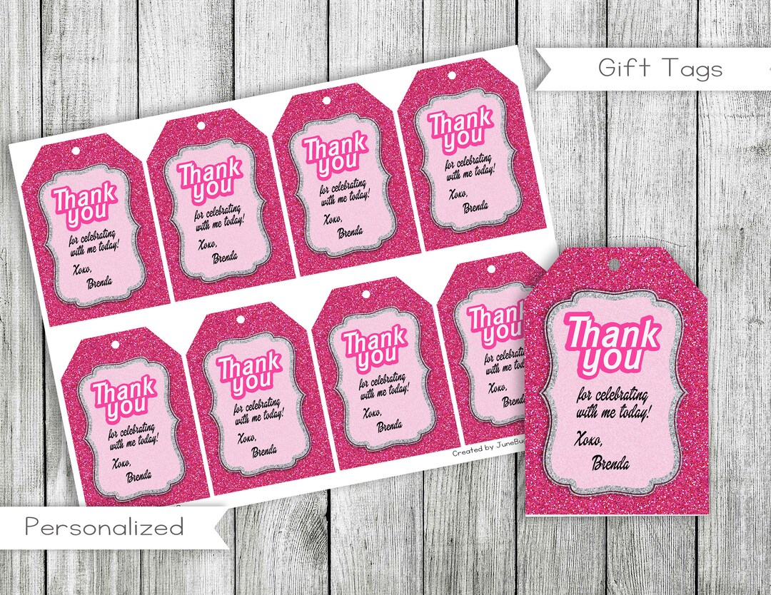 Hot Pink Glitter Gift Tags, Party Favors, Thank You Tags, Personalized ...