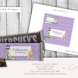 Rapunzel Birthday Chocolate Bar Labels, Princess Party Favors ...