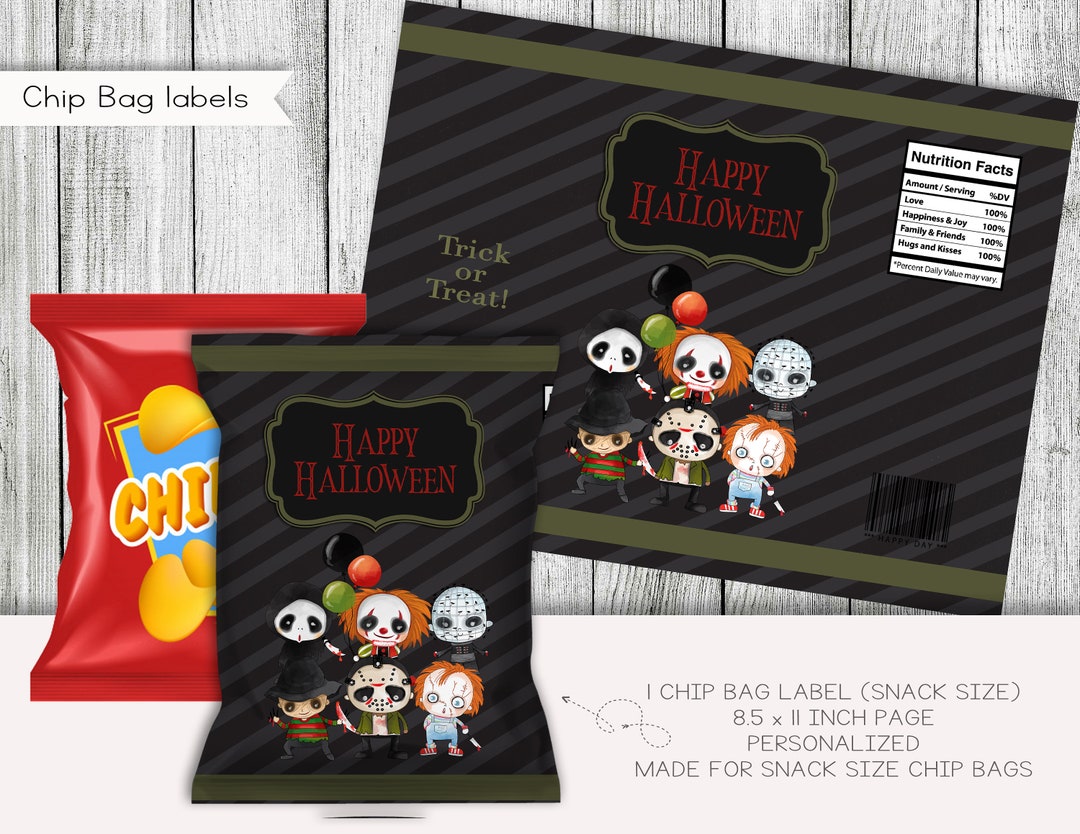 Horror Movie Halloween Party Snack Size Chip Bag Labels, Halloween ...