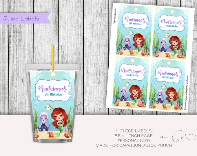 The Little Mermaid Birthday Party juice Label DIGITAL DOWNLOAD Princess ...