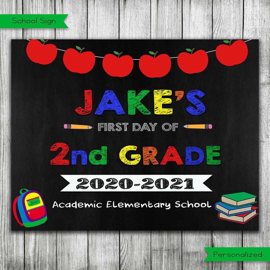 Personalized First Day of School Sign, Back to School Photo Prop ...