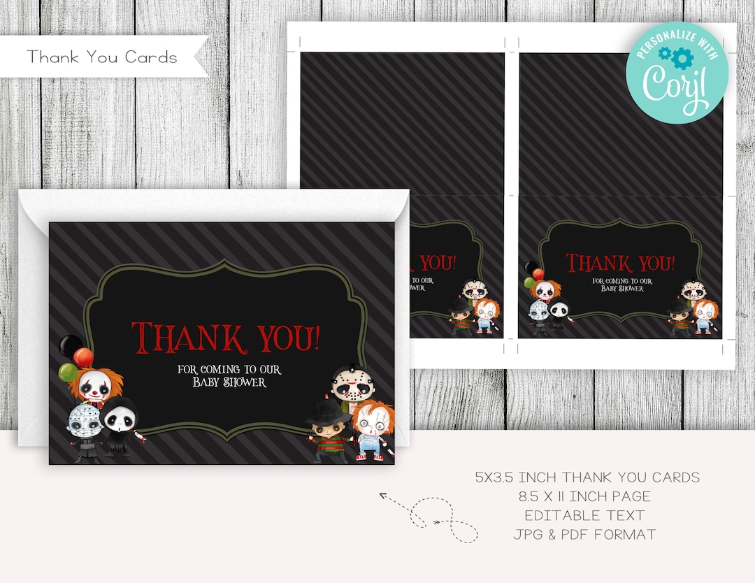 Horror Movie Thank You Card, Editable Printable (5x3.5, JPG, PDF) - Etsy