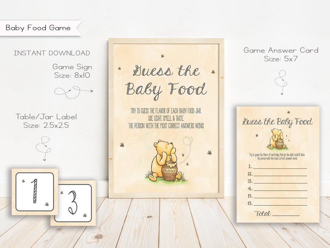 Classic Winnie the Pooh Baby Shower Guess the Baby Food Game, Sign ...