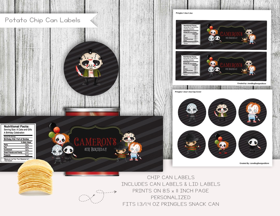Personalized Horror Movie Birthday Potato Chip Labels (digital) - Etsy