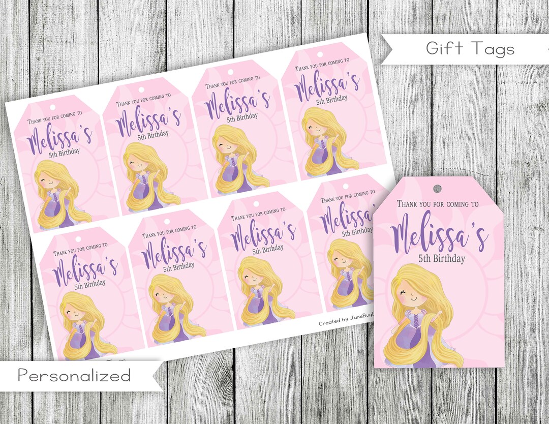 Rapunzel Thank You Tags, Party Favors, Princess Birthday Gift Tags ...