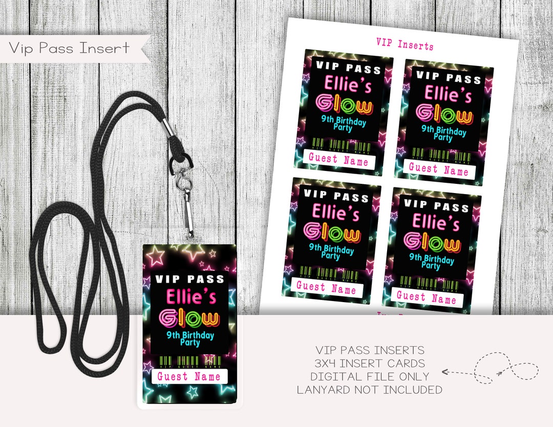 Glow Party Vip Pass Inserts, Birthday Vip Inserts, Lanyard Inserts (3 X ...