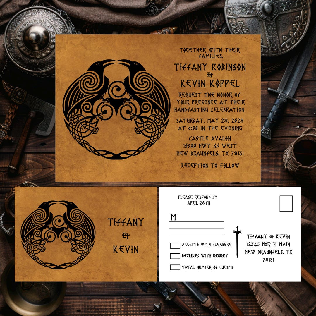 Viking Raven Wedding Invitation, Viking Design Invitation, Norse Orange ...