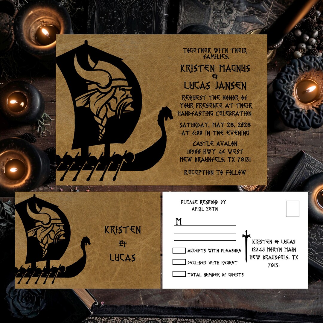Viking Ship Wedding Invitation, Medieval Celtic Wedding, Brown ...