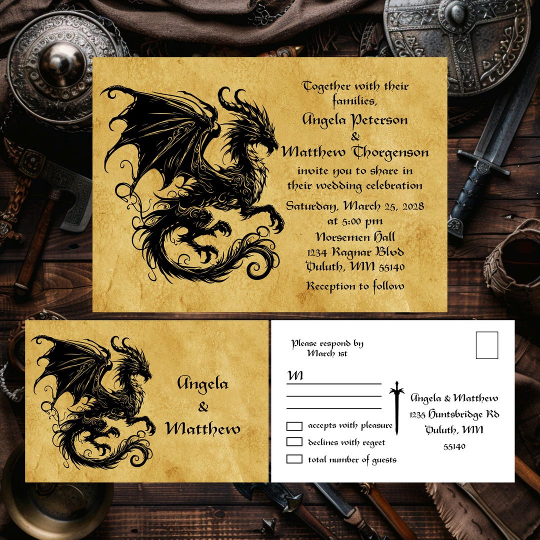 Viking Dragon Wedding Invitations, Viking Celtic Norse Dragon, Viking ...