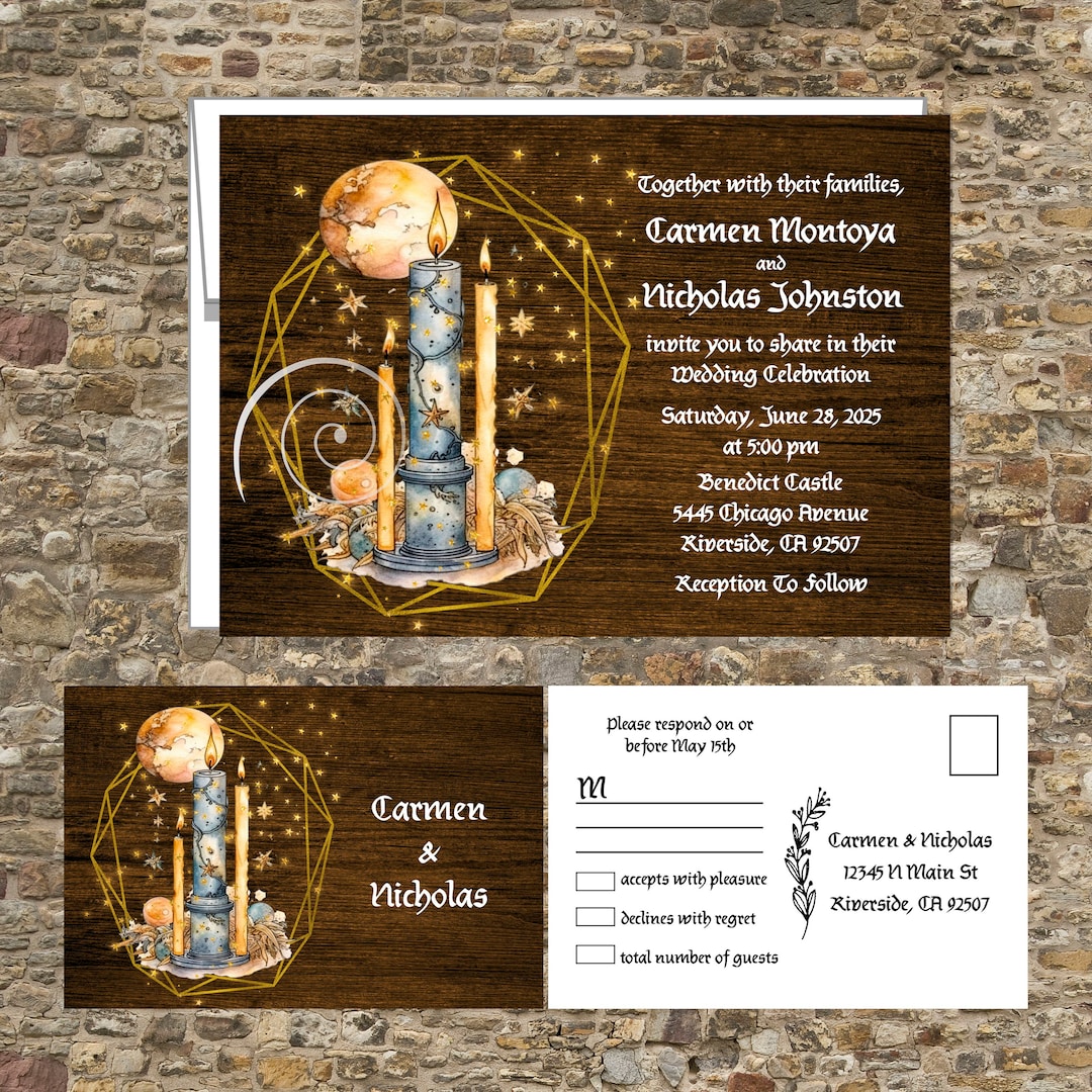 Wiccan Wedding Invitation, Pagan Wedding Invitation, Candles, Crystals ...