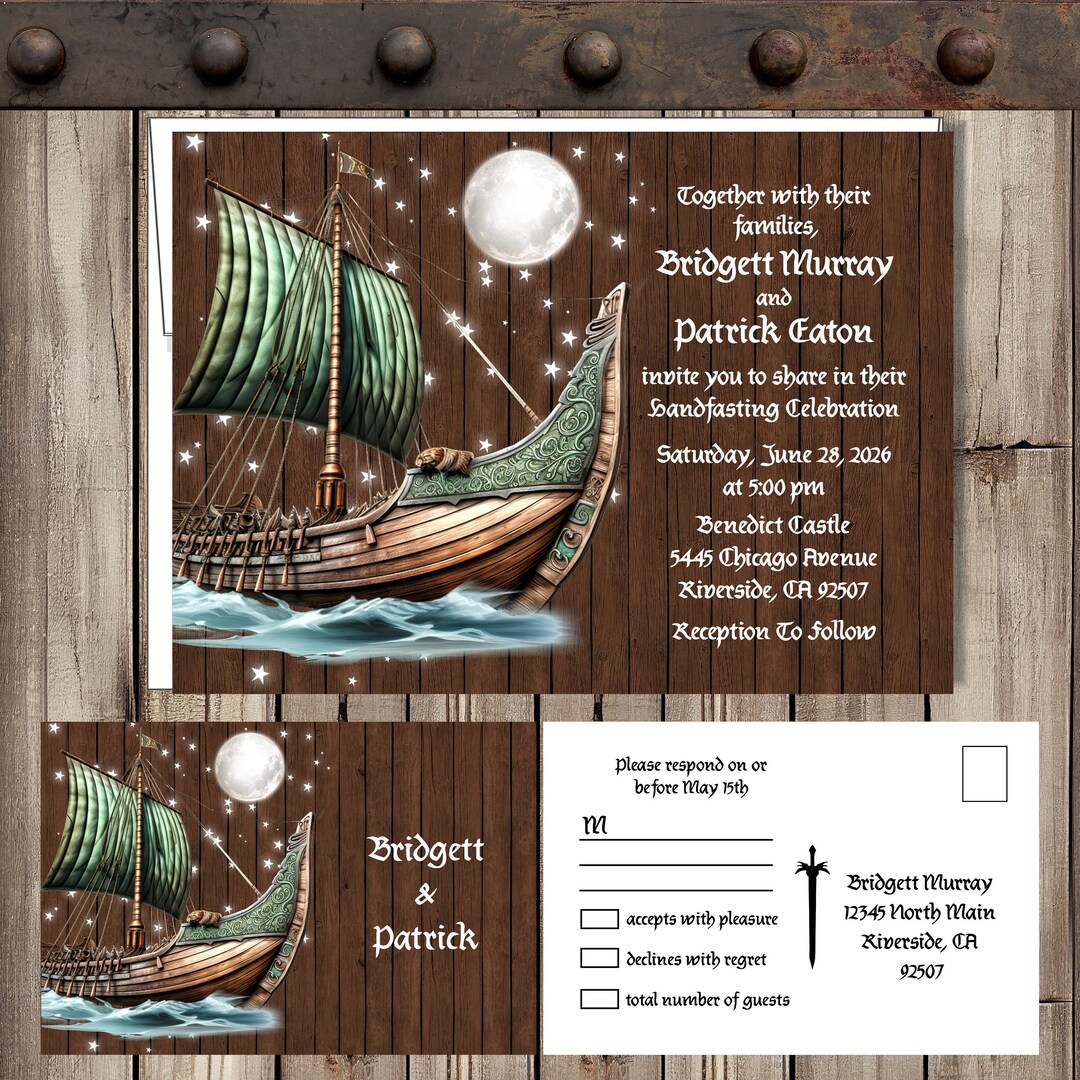 Viking Dragon Ship Wedding Invitation Viking Long Ship and - Etsy